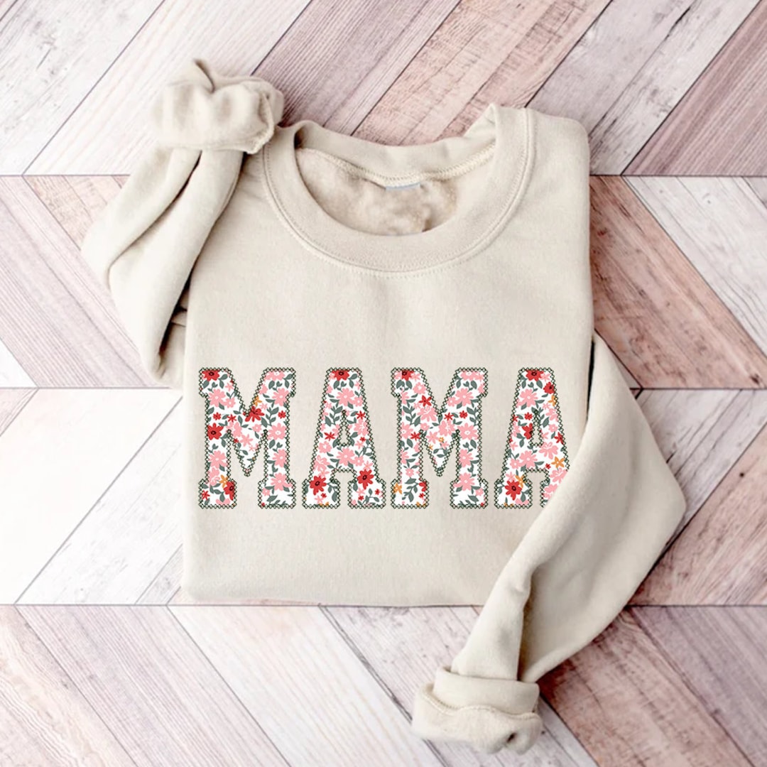 Personalized Mama Embroidered Floral Applique Sweatshirt | Simple Mama ...