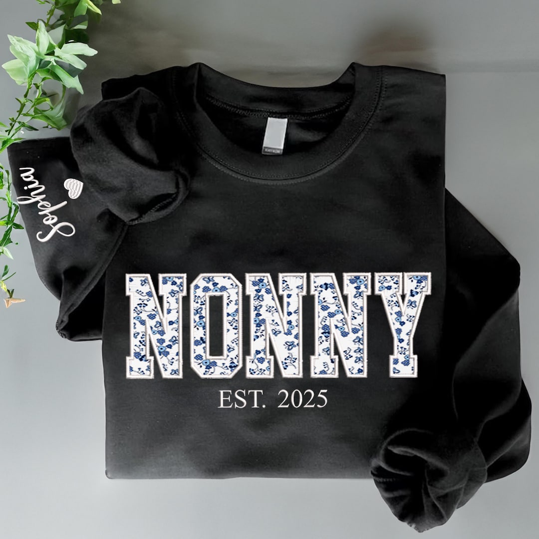 Custom Embroidered Nonny Sweatshirt – Floral Appliqué Nonny Crewneck ...