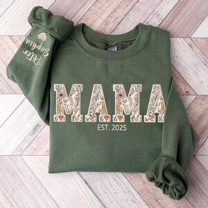 Custom Embroidered Mama Sweatshirt, Mama Floral Applique Sweatshirt ...