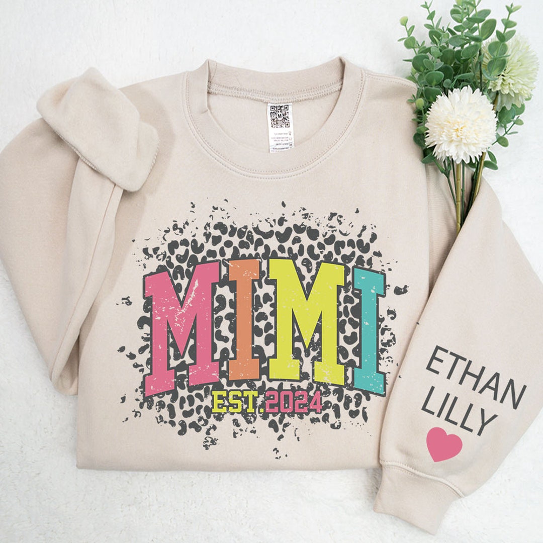 Custom Leopard Mimi Sweatshirt With Est and Kid Names on Sleeve, Custom ...