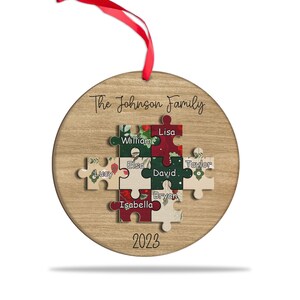 Custom Puzzle Family Christmas Ornament: 2025 Custom Name 2 Layer ...
