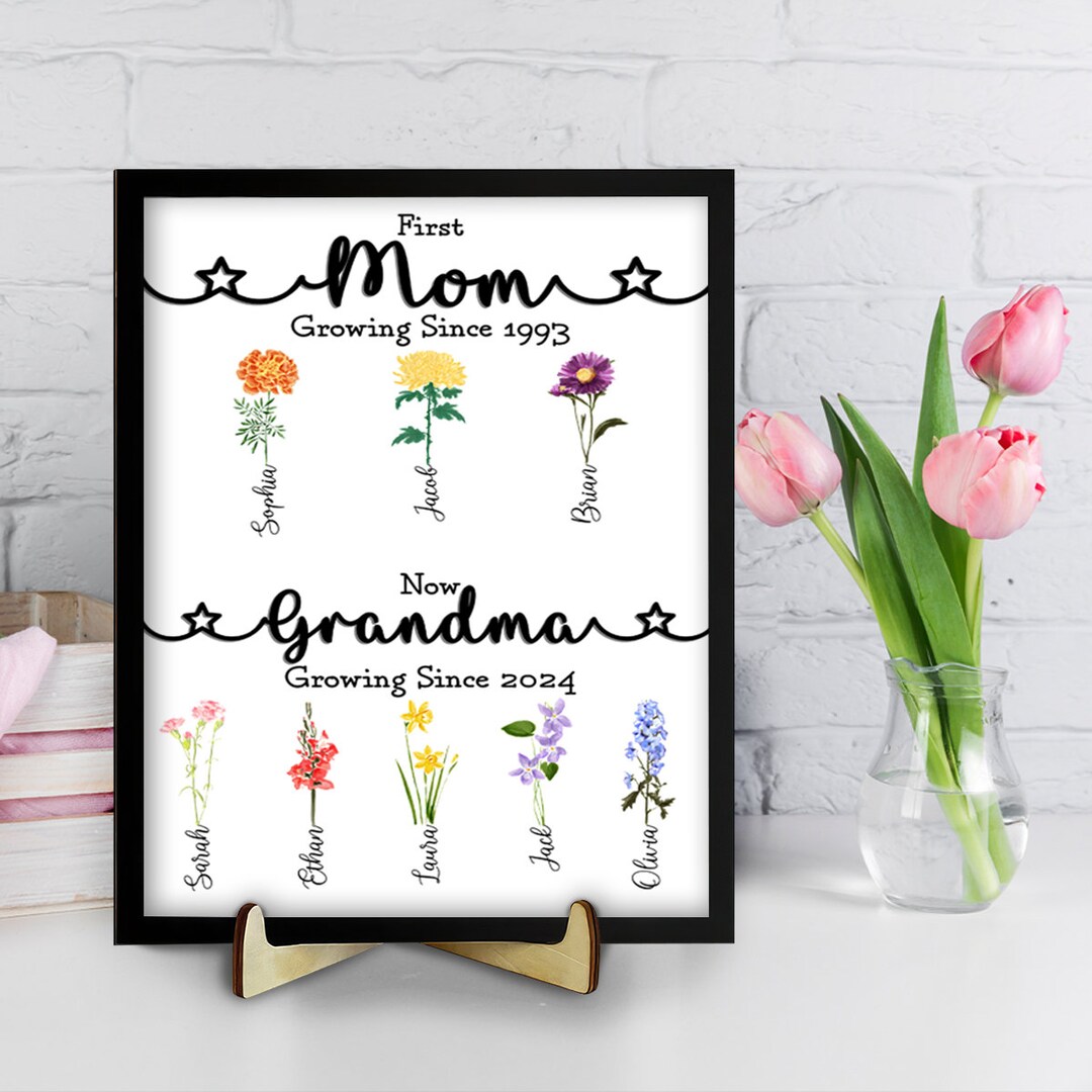Personalized First Mom Now Grandma Wooden Plaque,mom Birthmonth Flower ...