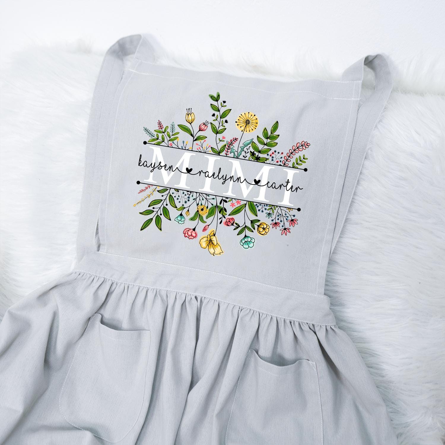 Custom Grandma Linen Apron for Women, Nana Wildflower Apron, Mom ...