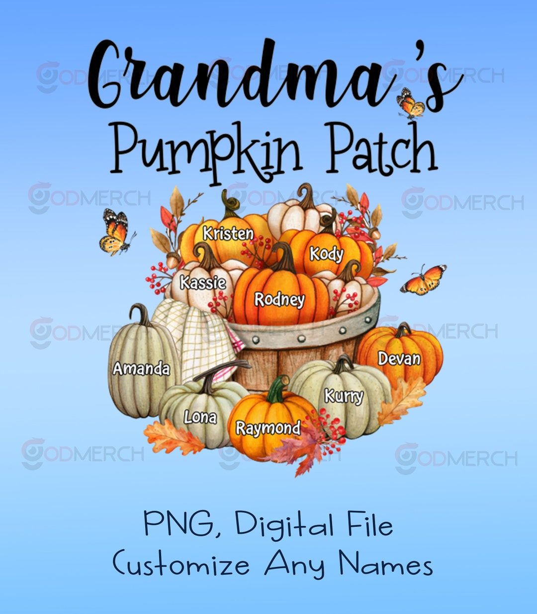 Custom Grandma Little Pumpkin PNG, Personalized Grandma Custom Nickname and Kidnames PNG for ...