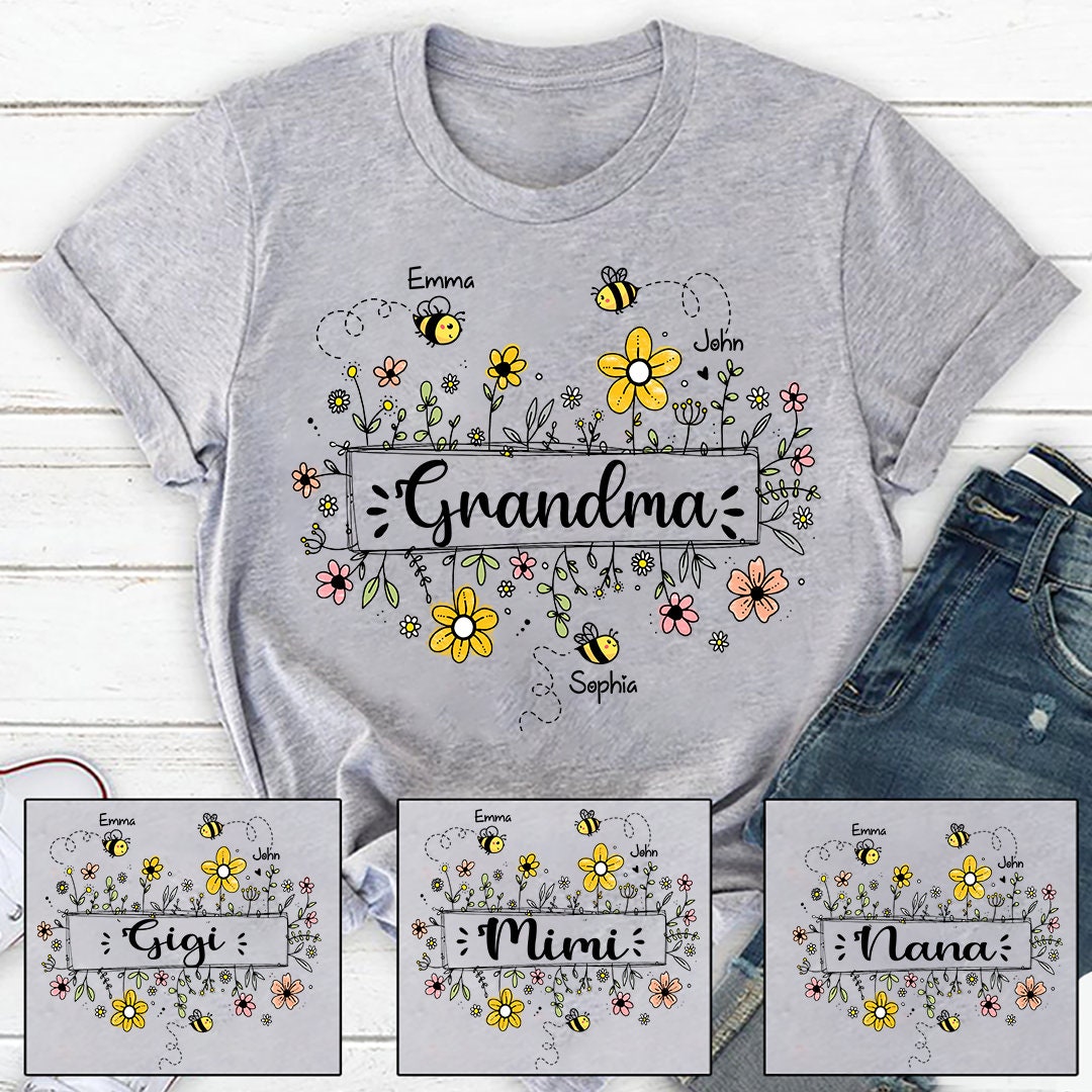 Personalized Grandma Shirt, Custom Grandma Floral Bee With Kidnames ...