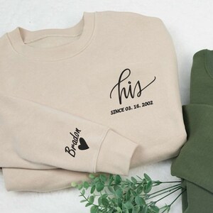 Personalized Embroidered Couple Matching Sweatshirt With Name on Sleeve ...