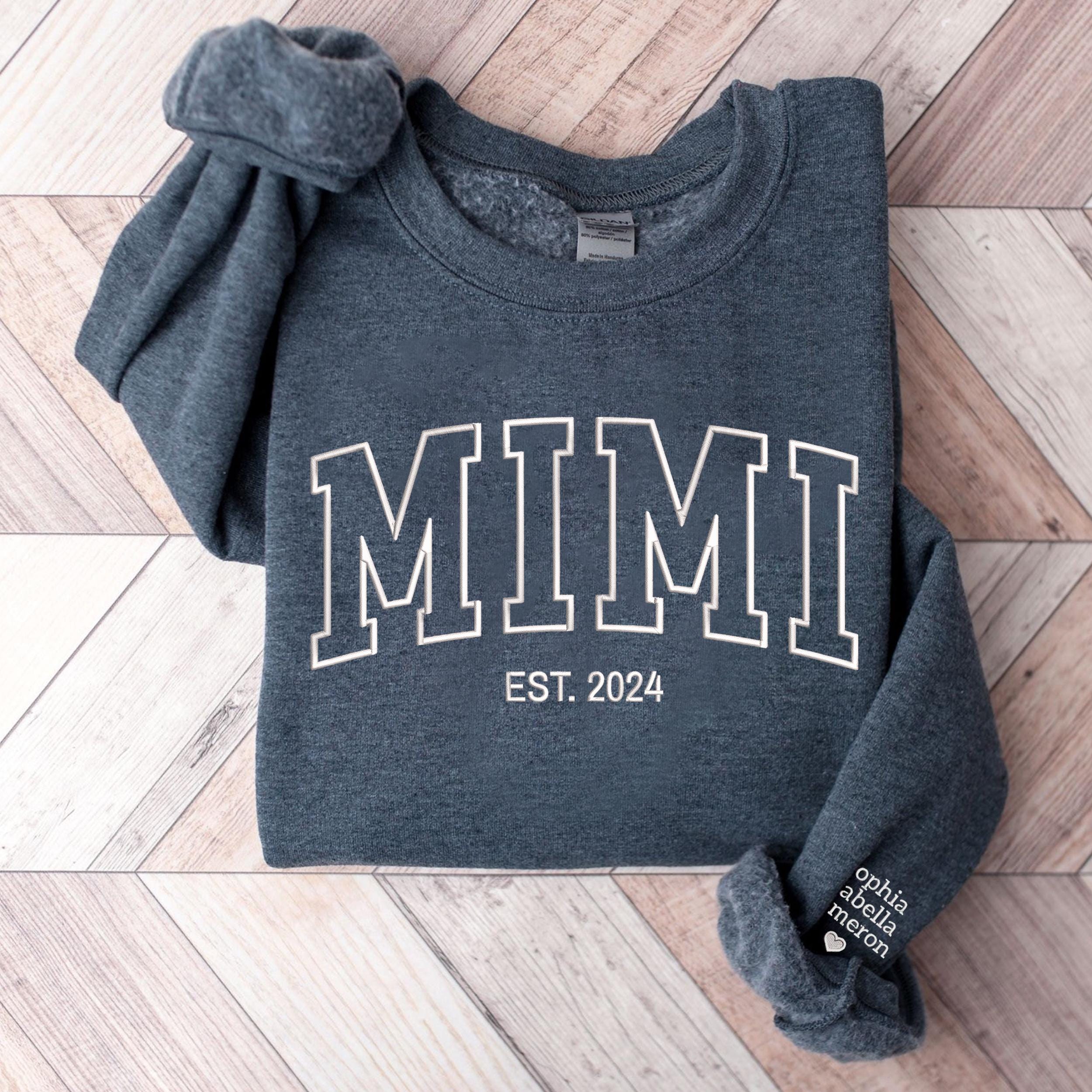 Custom Embroidered Mimi Sweatshirt With Grandkids Names on Sleeve, Est ...