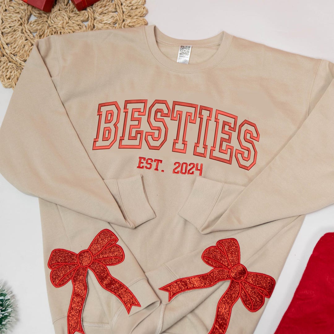 Besties Side Bow Cut-out Sweatshirt With Glitter, Trendy Coquette Bow ...