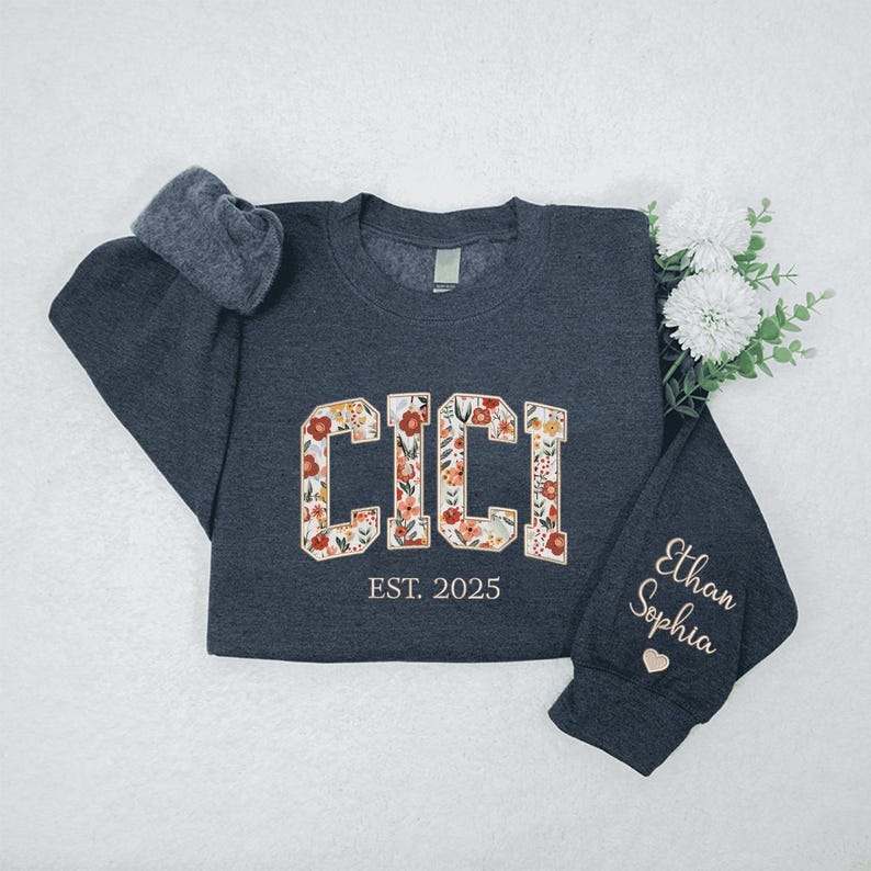 Custom Embroidered Cici Sweatshirt, Cici Floral Applique Sweatshirt ...