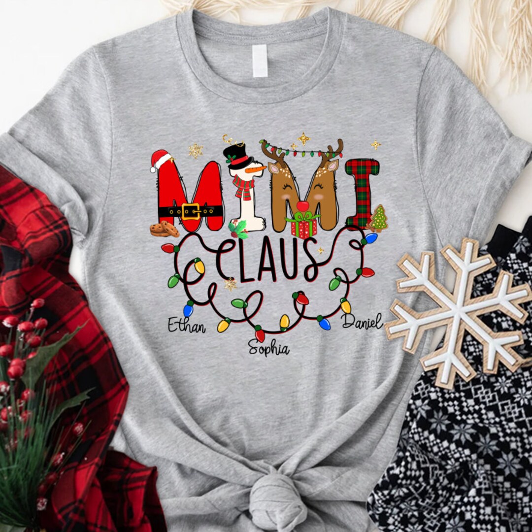 Custom Christmas Mimi Claus T Shirt, Christmas Doodle Grandma Nana Mimi ...