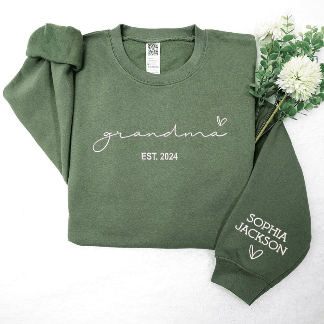 Embroidered Grandma Sweatshirt With Grandkidnames on Sleeve, Grandma ...