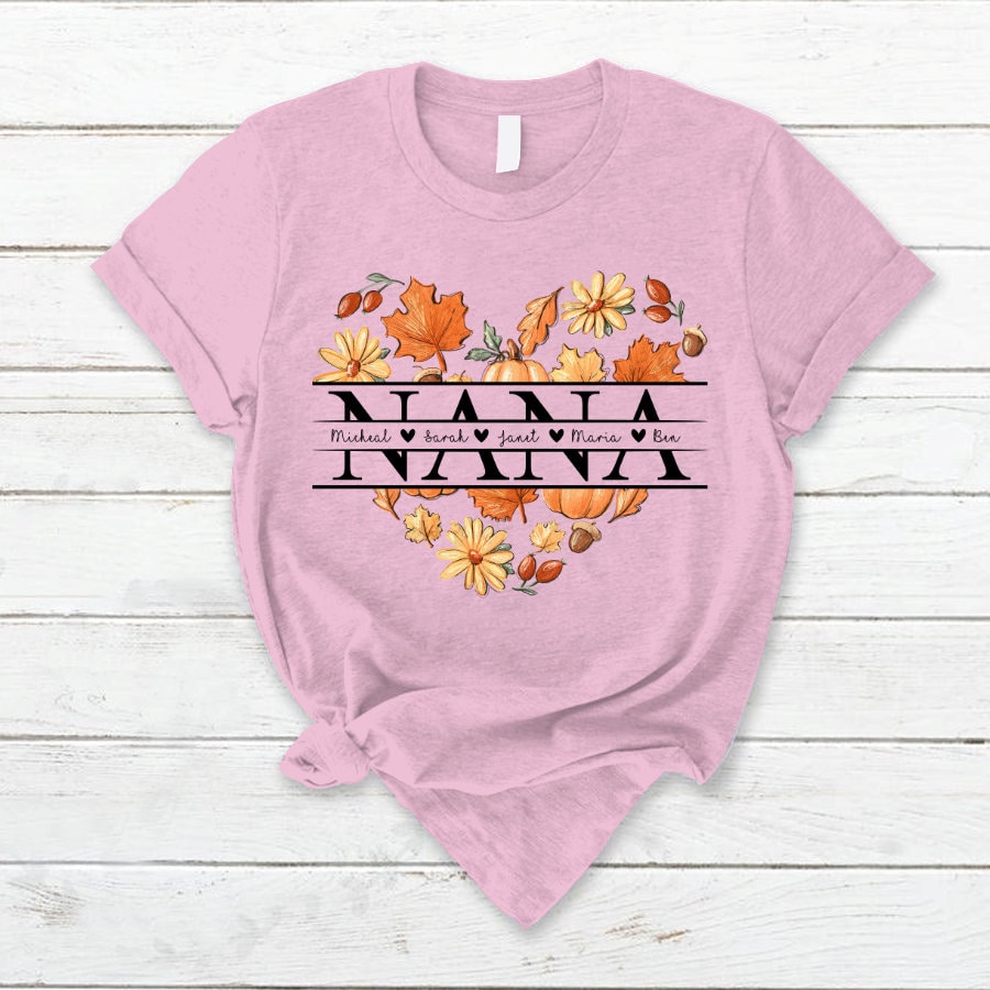 Custom Love Fall Nana Shirt, Custom Nickname Grandma Nana Mimi Shirt ...