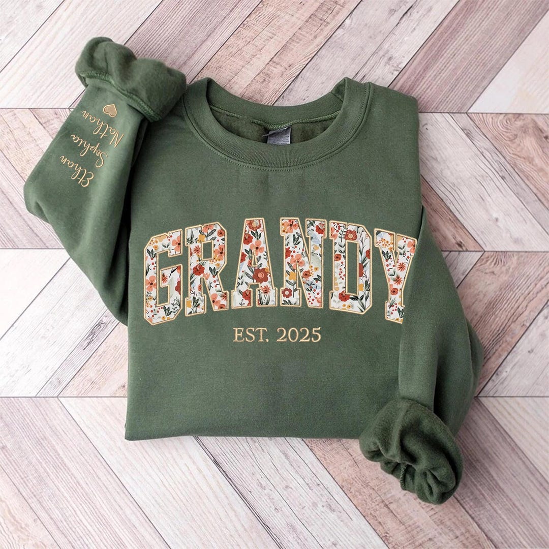 Custom Grandy Sweatshirt, Embroidered Grandma Floral Applique ...