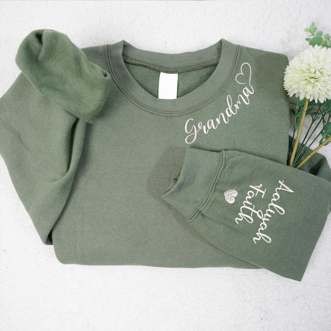 Personalized Grandma on Neckline Embroidered Sweatshirt With Grandkids ...