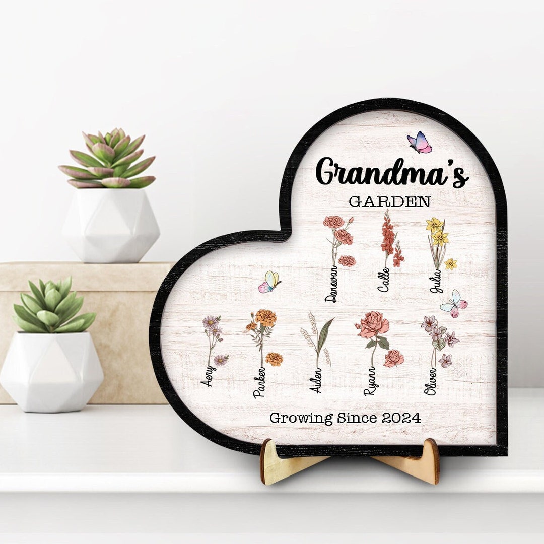 Personalized Grandma's Garden Heart Wooden Plaque,mom Nana Heart Wooden ...