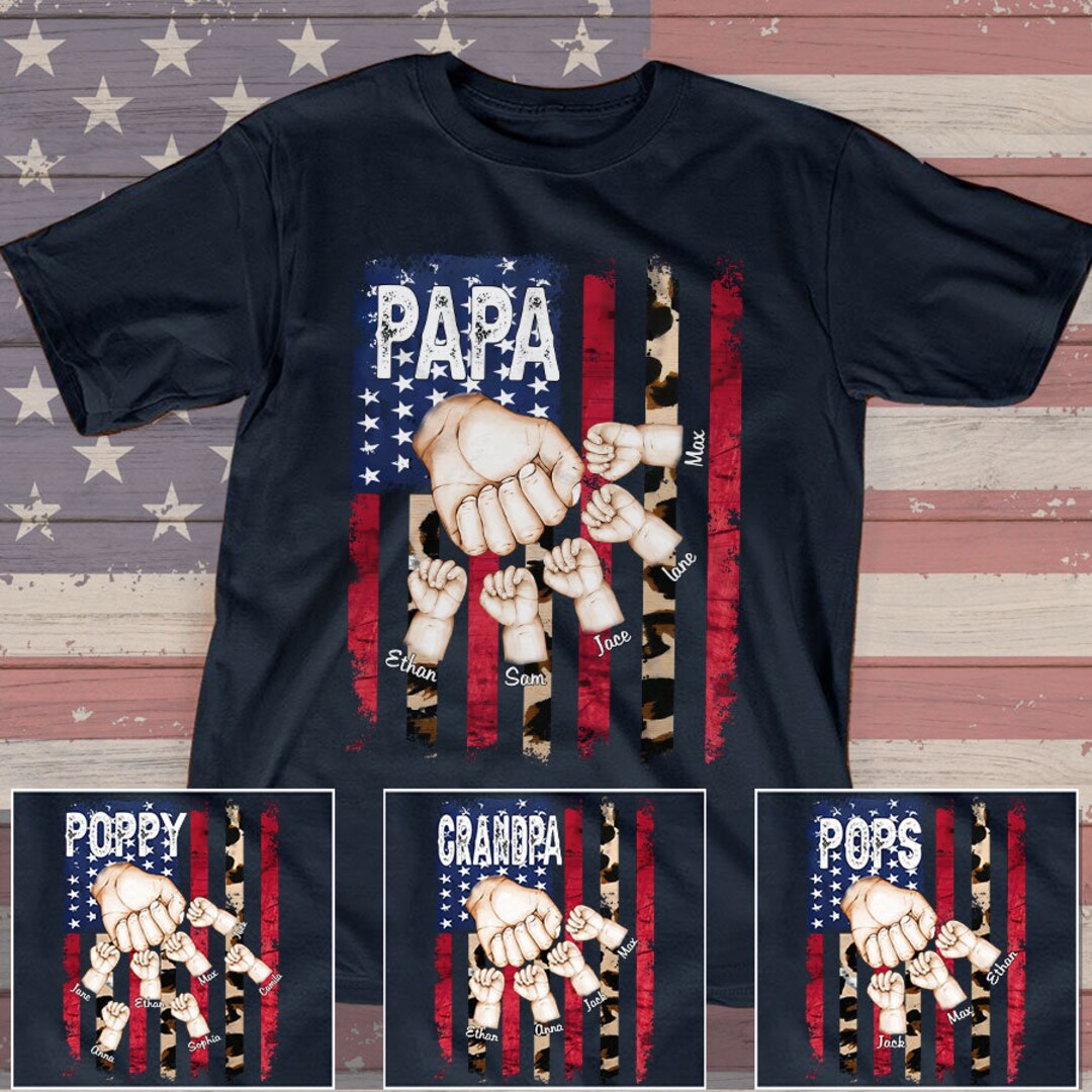 Personalized Fist Bump Papa America Flag Shirt, Gift for Dad With Kids ...