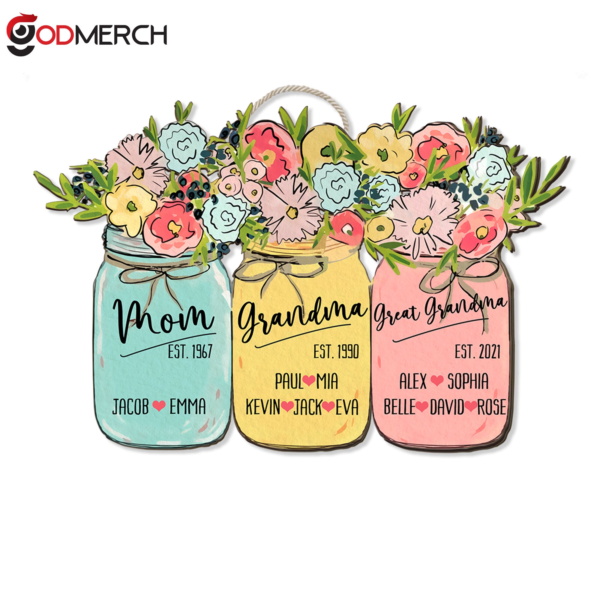 Personalized Great Grandma Door Signs, Custom Three Generations Mason ...