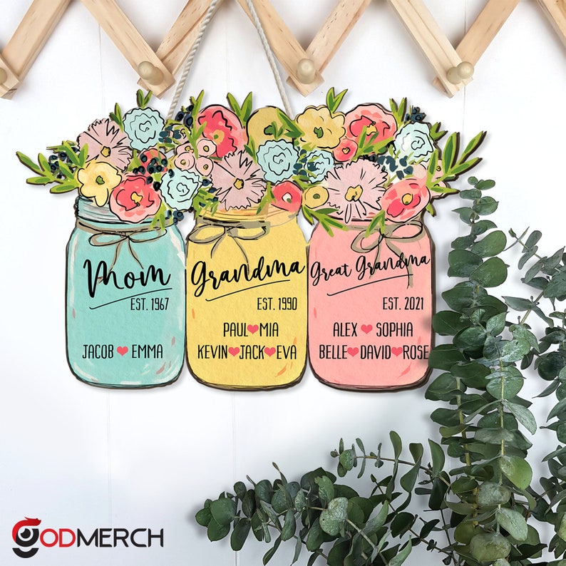 Personalized Great Grandma Door Signs, Custom Three Generations Mason ...