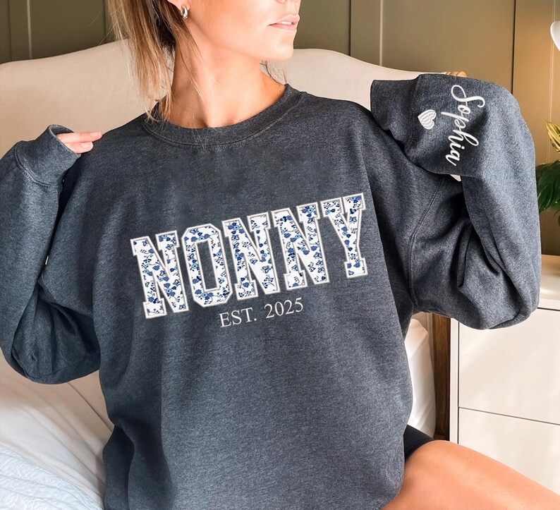 Custom Embroidered Nonny Sweatshirt – Floral Appliqué Nonny Crewneck ...