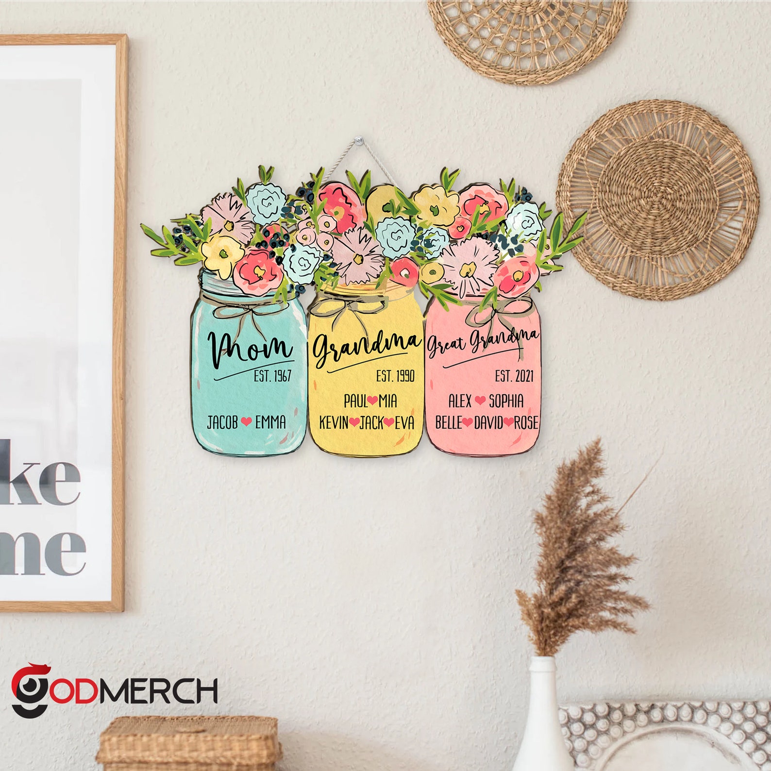Personalized Great Grandma Door Signs, Custom Three Generations Mason ...