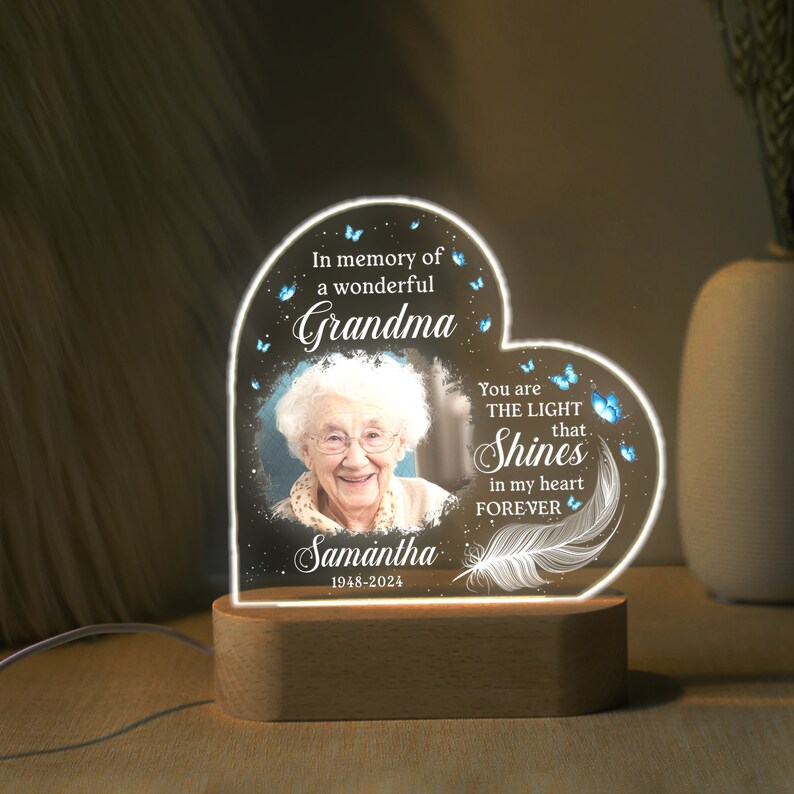 Personalized Photo Night Light Memorial Gift, Picture Frame Memorial ...