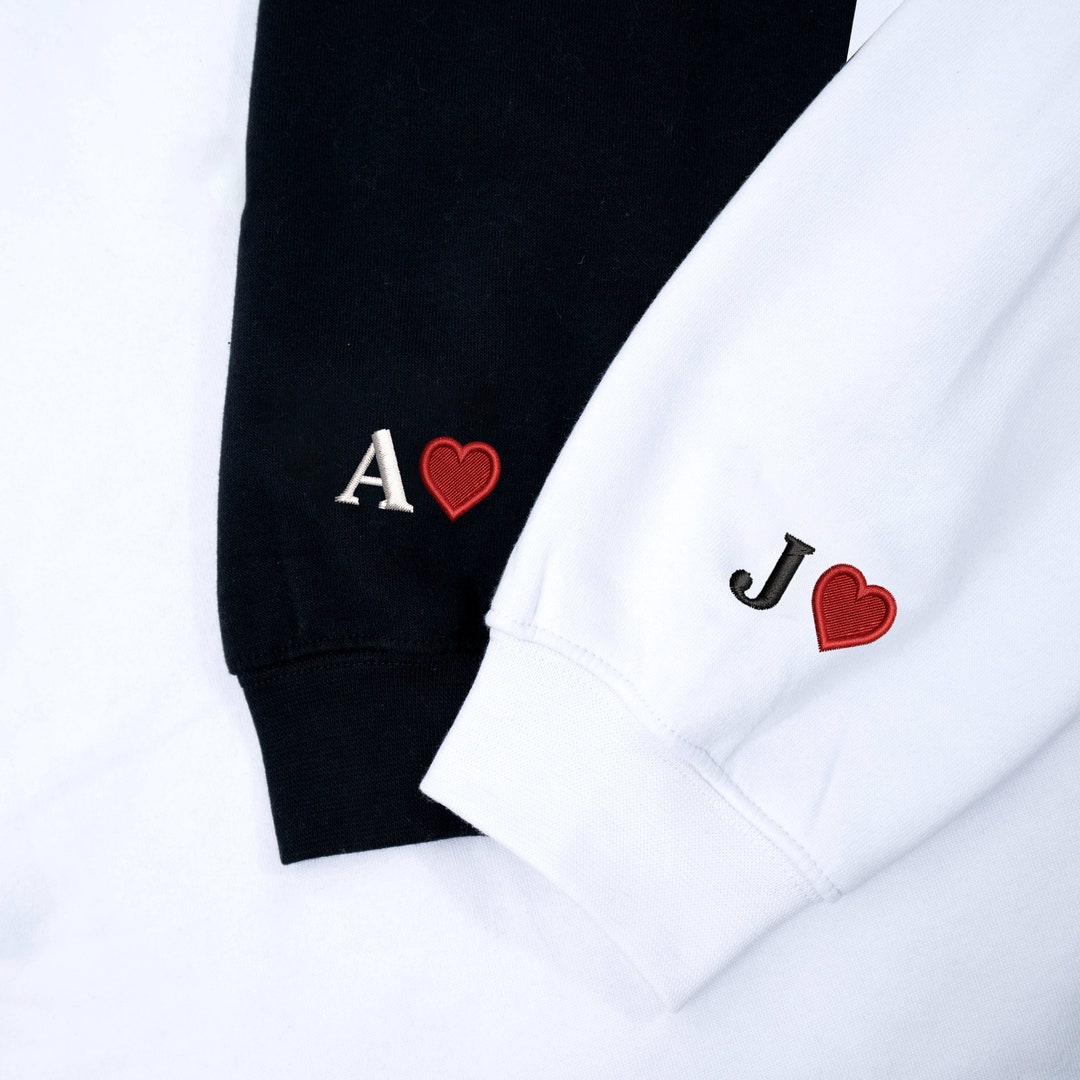 Custom Embroidered Initial and Heart Sweatshirt, Couples Heart Hoodie ...