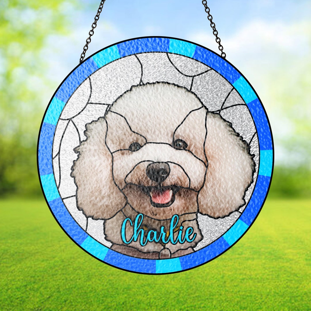 Custom Poodle Suncatcher Stained Glass, Pet Portrait Glass Suncatcher ...