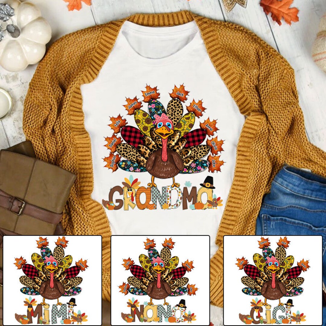 Personalized Turkey Grandma Shirt, Custom Grandma Nana Mimi Turkey ...