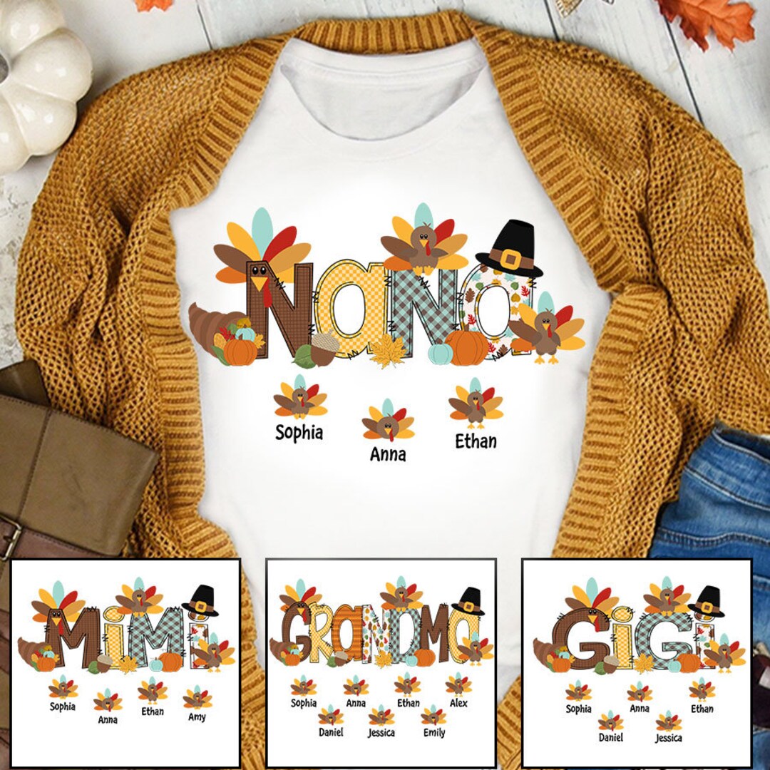 Personalized Thanksgiving Grandma Turkey Shirt, Custom Nickname Nana ...