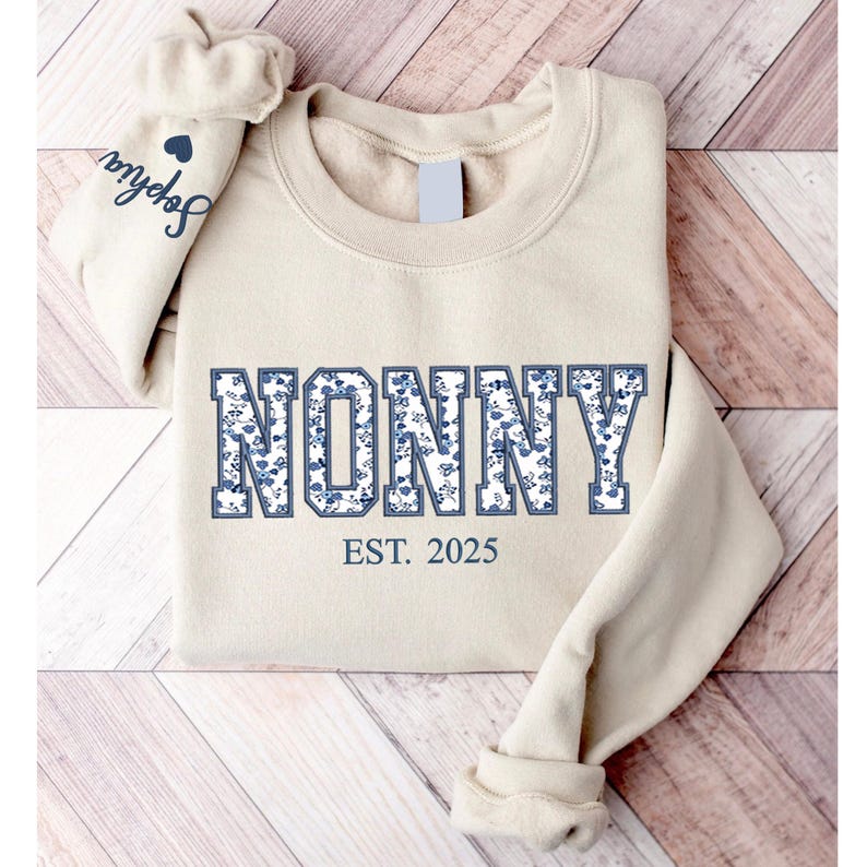 Custom Embroidered Nonny Sweatshirt – Floral Appliqué Nonny Crewneck ...