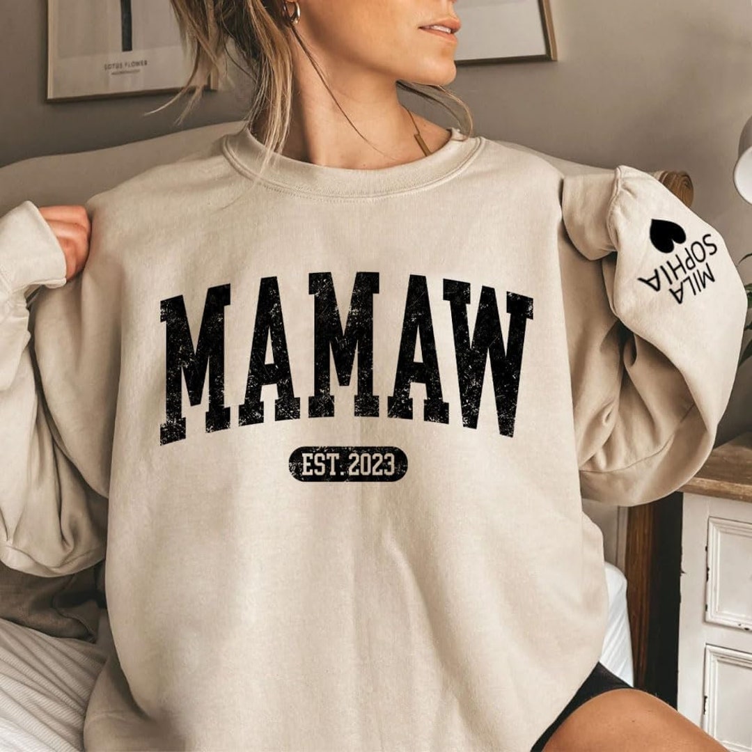 Mamaw Sweatshirt, Custom Mamaw Kids on Sleeve, Personalized Mamaw ...