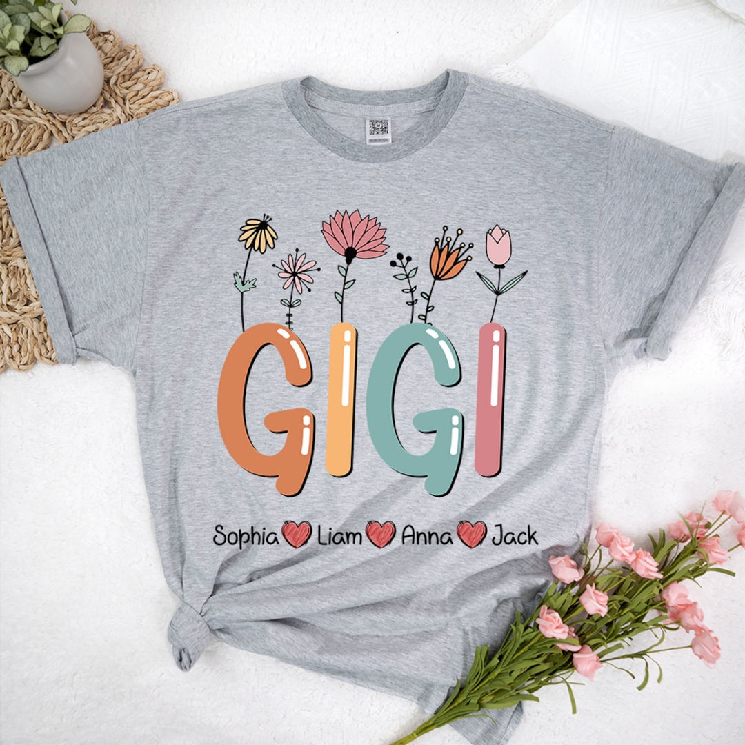 Personalized Floral Gigi Shirt, Custom Gigi Floral With Kidnames Kids ...