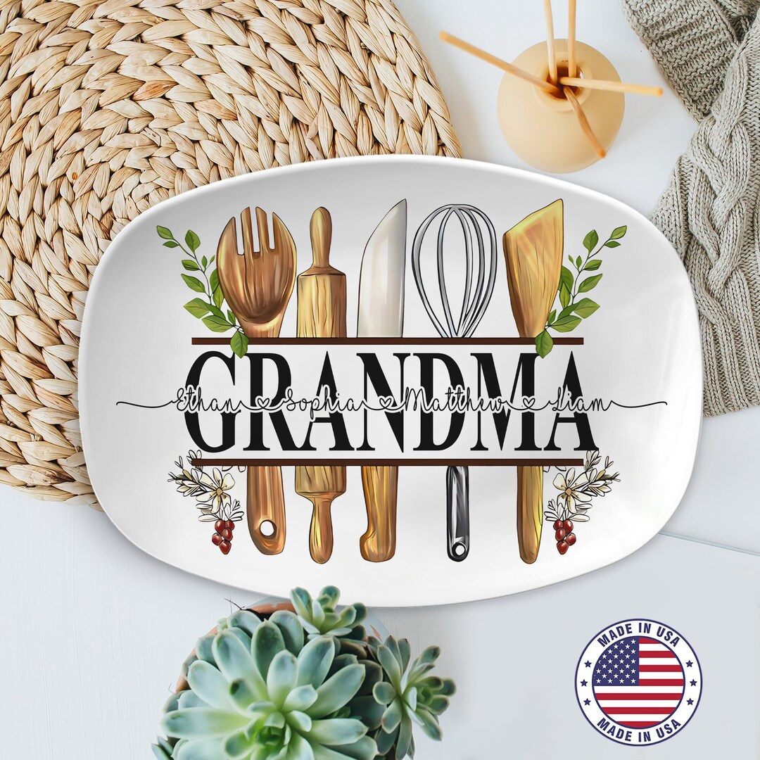 Custom Grandma Kitchen Platter, Nana With Kids Names Platter, Mimi ...