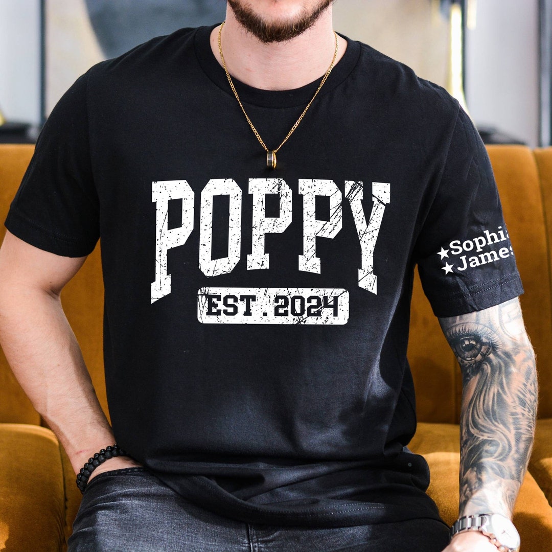 Personalized Poppy Shirt EST With Kids Names on Sleeve , Custom Poppy ...