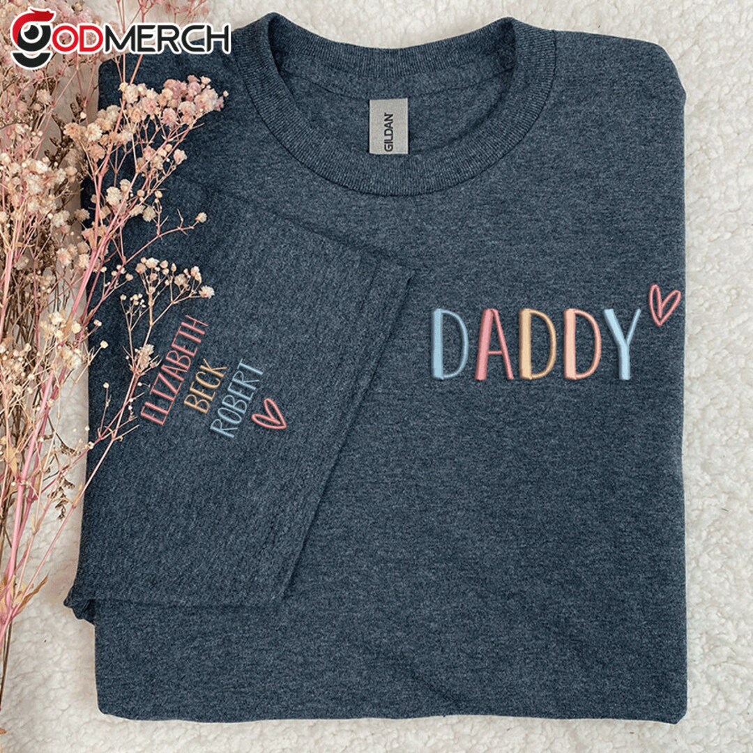 Custom Dad Embroidered T-shirt, Dad With Kids Names on Sleeve ...