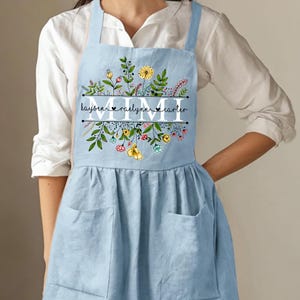 Custom Grandma Linen Apron for Women, Nana Wildflower Apron, Mom ...