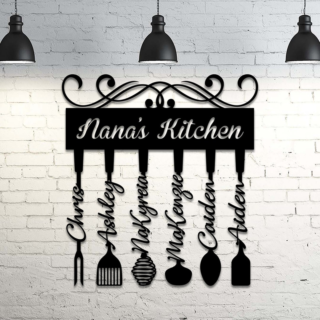 Personalized Nana Kitchen Metal Sign With Grandkids, Custom Name ...
