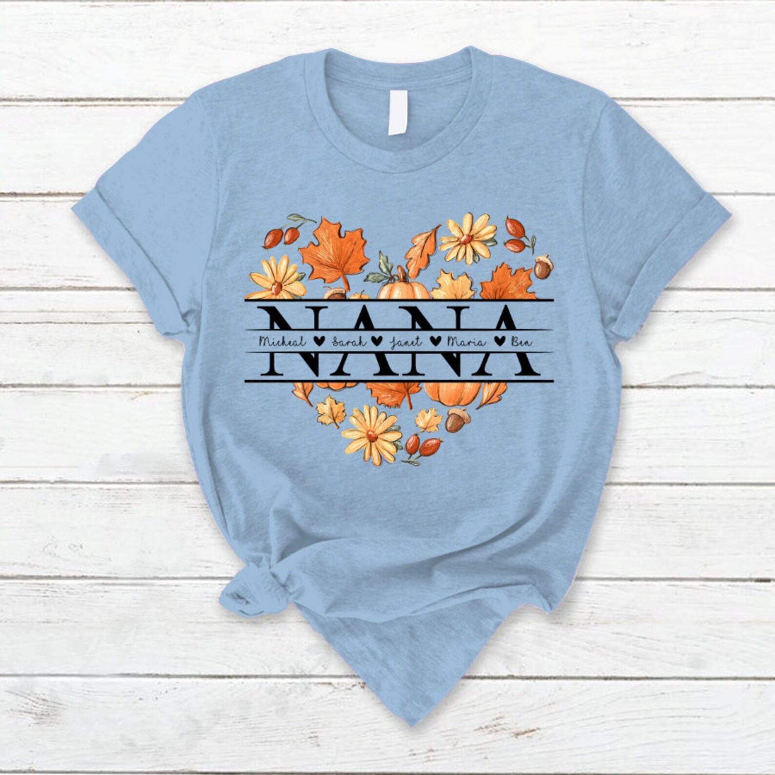 Custom Love Fall Nana Shirt, Custom Nickname Grandma Nana Mimi Shirt ...