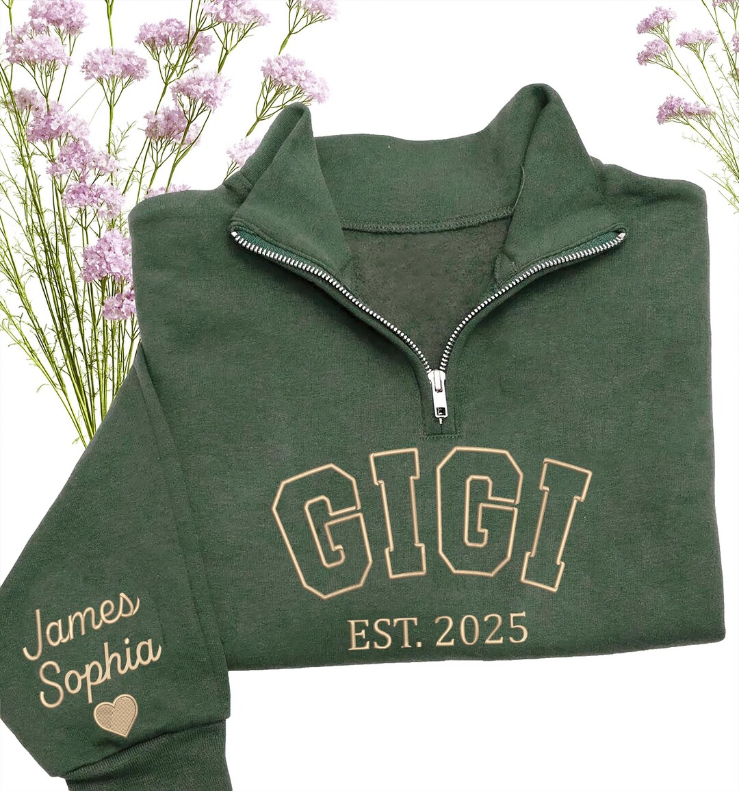 Custom Gigi Sweatshirt - Embroidered Gigi Quarter Zip Sweatshirt ...