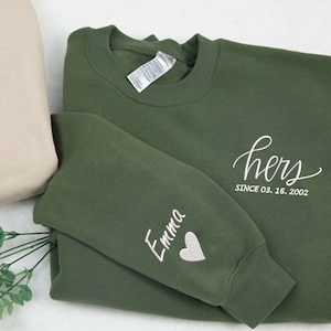 Personalized Embroidered Couple Matching Sweatshirt With Name on Sleeve ...