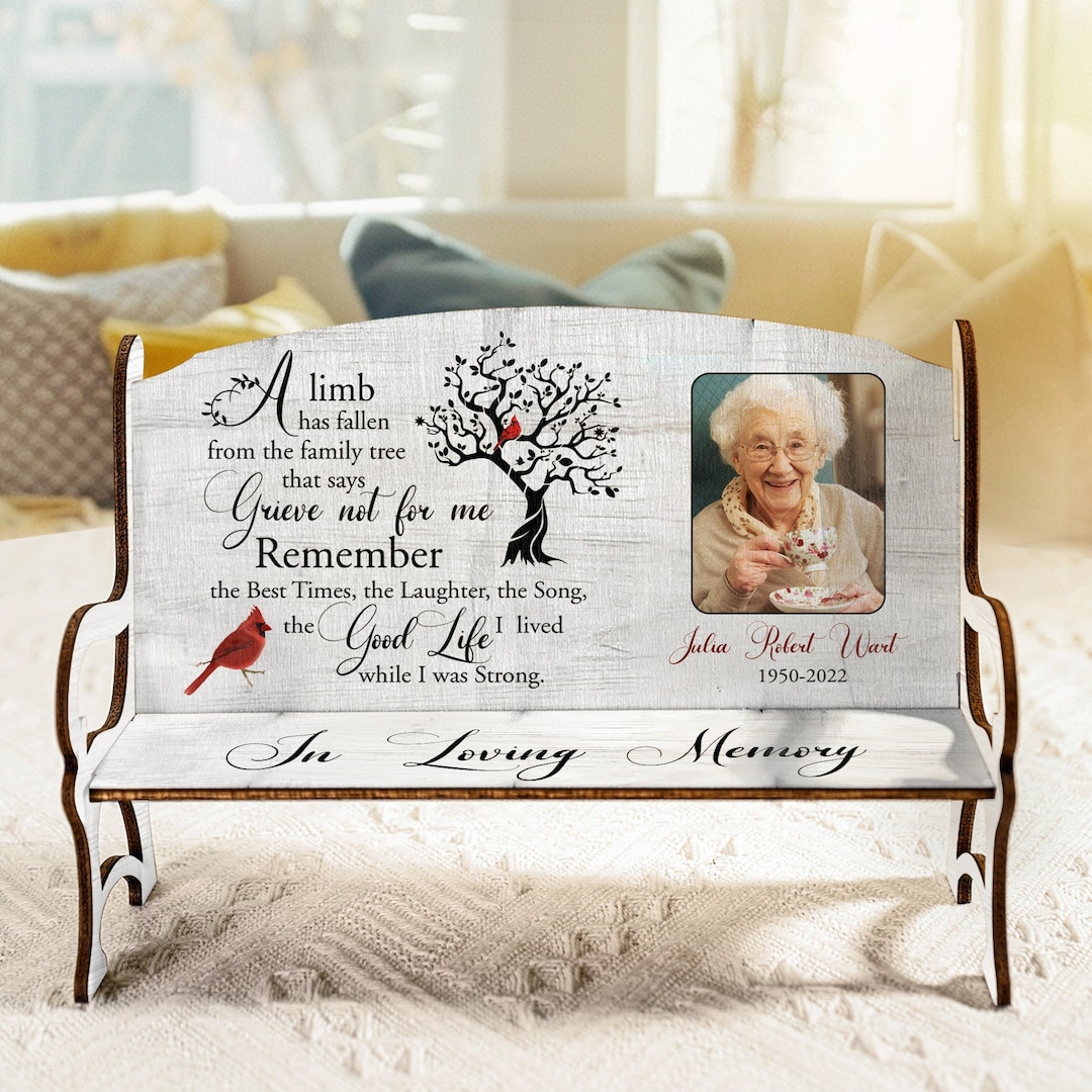 Personalized Cardinal Photo Grandma Memorial Bench, Gift for Loss of ...