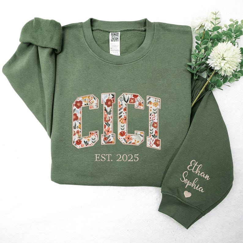 Custom Embroidered Cici Sweatshirt, Cici Floral Applique Sweatshirt ...