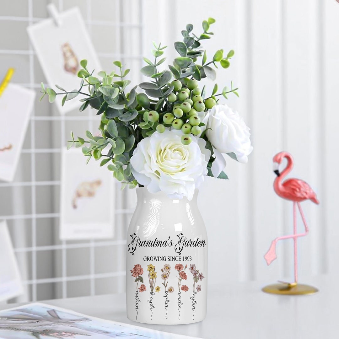 Custom Birth Month Flower Grandma Vase, Grandma's Garden Flower Vase ...