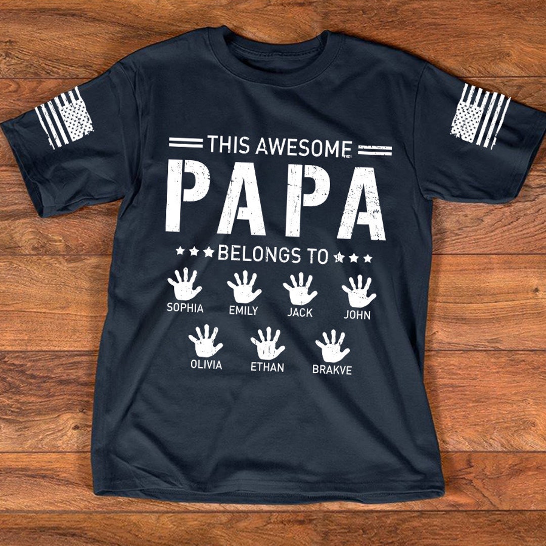 Personalized Papa Shirt With Kid Names, Custom This Awesome Papa T ...