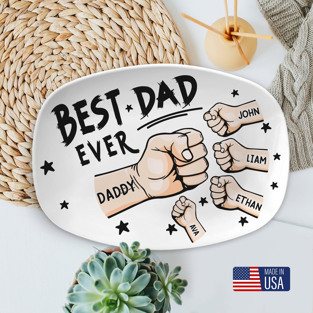Custom Best Dad Ever Grilling Platter, Daddy Fist Bump Plate With Kid ...