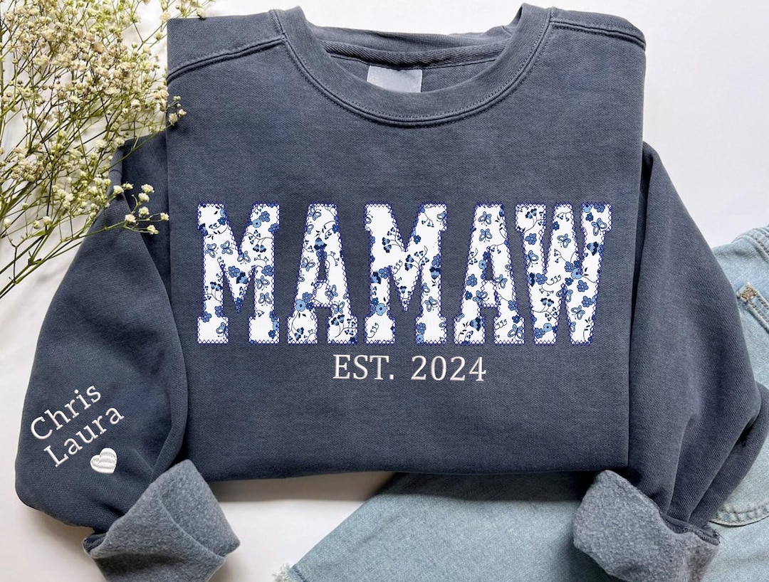 Personalized Embroidered Mamaw Sweatshirt, Mamaw Floral Applique ...