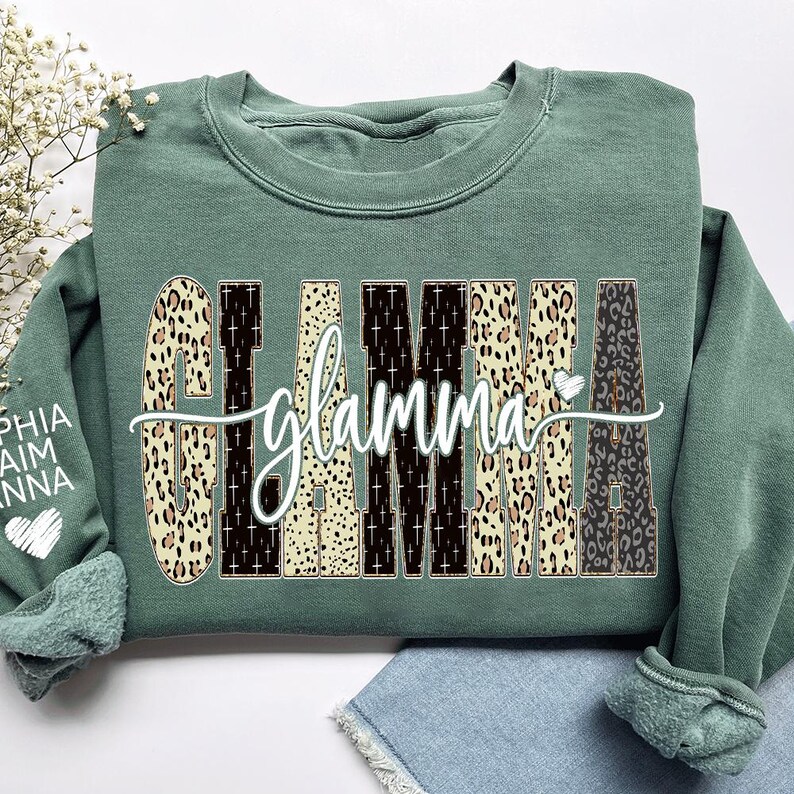 Custom Glamma Sweatshirt With Kid Name on Sleeve, Faith Glamma Crewneck ...