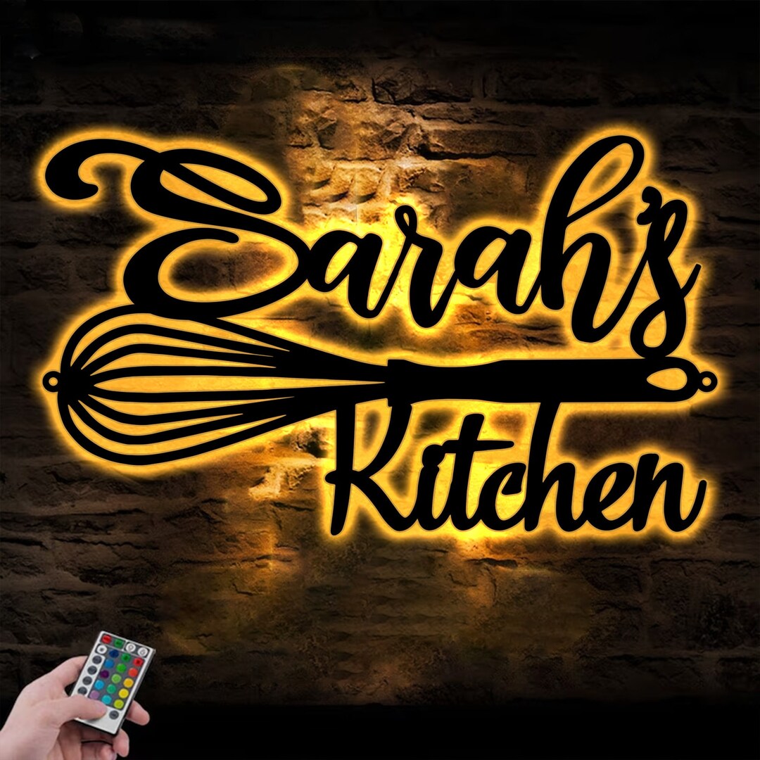Personalized Kitchen Name Sign With Led Lights, Custom Name Kitchen ...