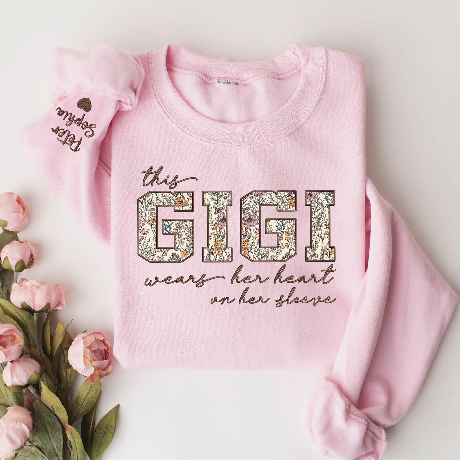 Custom Embroidered Gigi Sweatshirt, Gigi Floral Applique Sweatshirt ...