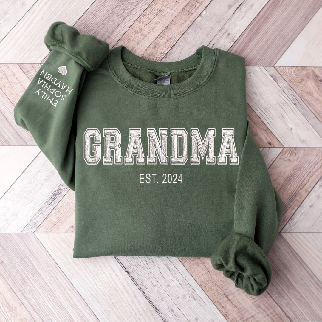 Embroidery Grandma Sweatshirt With Grandkidnames on Sleeve,grandma Est ...
